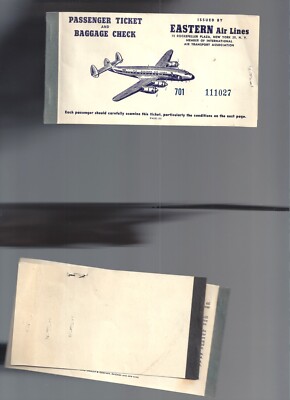 1949 Eastern Airlines Ticket & Baggage Claim (stapled to back) | eBay