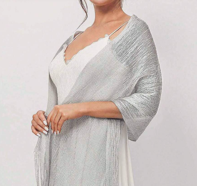 Silver Sheer Shimmer Scarf Chiffon Oblong Wrap Shawl Metallic Thread | eBay