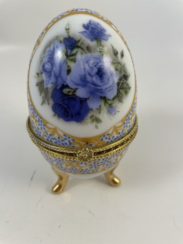 Vintage Egg Shaped Porcelain Trinket Hinged Footed Floral Box | eBay