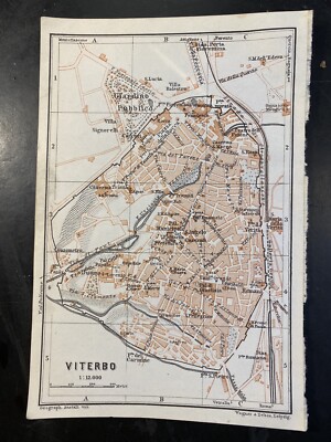 Viterbo Lazio Italy 4x6" map by Wagner & Debes/Baedeker crisp clean ...