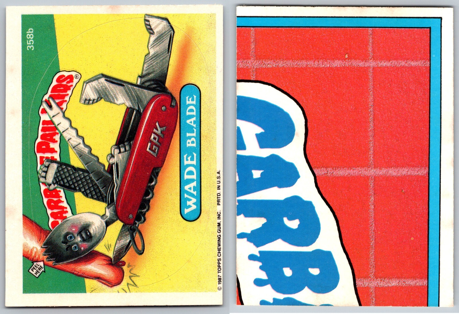 1987 Topps Garbage Pail Kids GPK Original Series 9 Card WADE Blade 358b ...