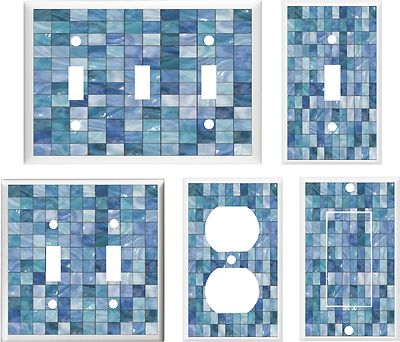 IMAGE OF GLASS TILE BLUE LIGHT SWITCH COVER PLATE PLASTIC PLATES | eBay