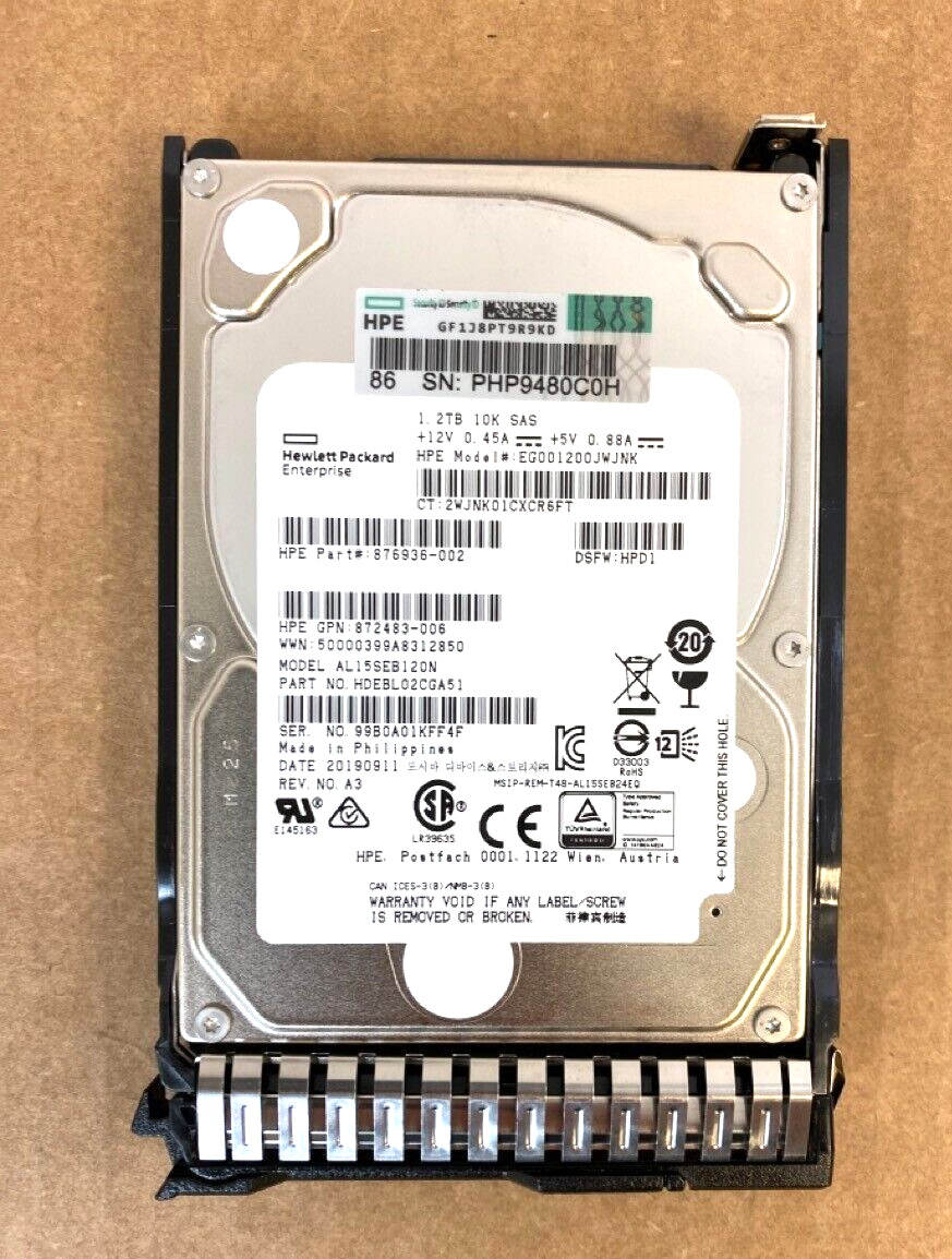 HP 1.2TB SAS2 10000 rpm Hard Drive SFF Hot Swap 872479-B21 876938-002 ...