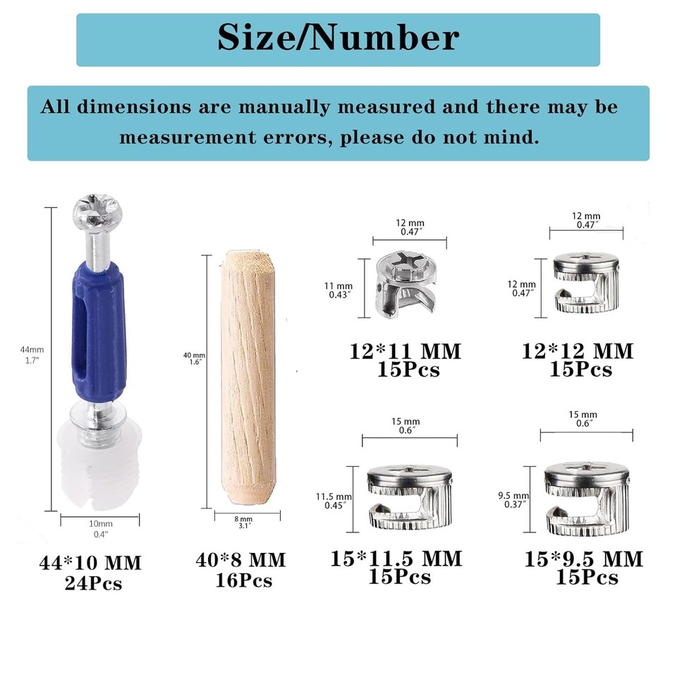 124 Pcs Cam Lock Screws & Nuts Furniture Hardware 3 in 1 Fasteners ...