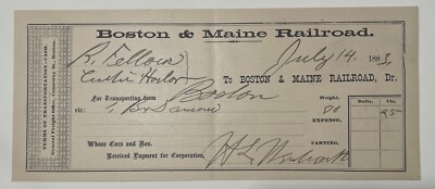 BOSTON & MAINE RAILROAD DR PAYMENT RECEIPT 1883 RAILROAD | eBay