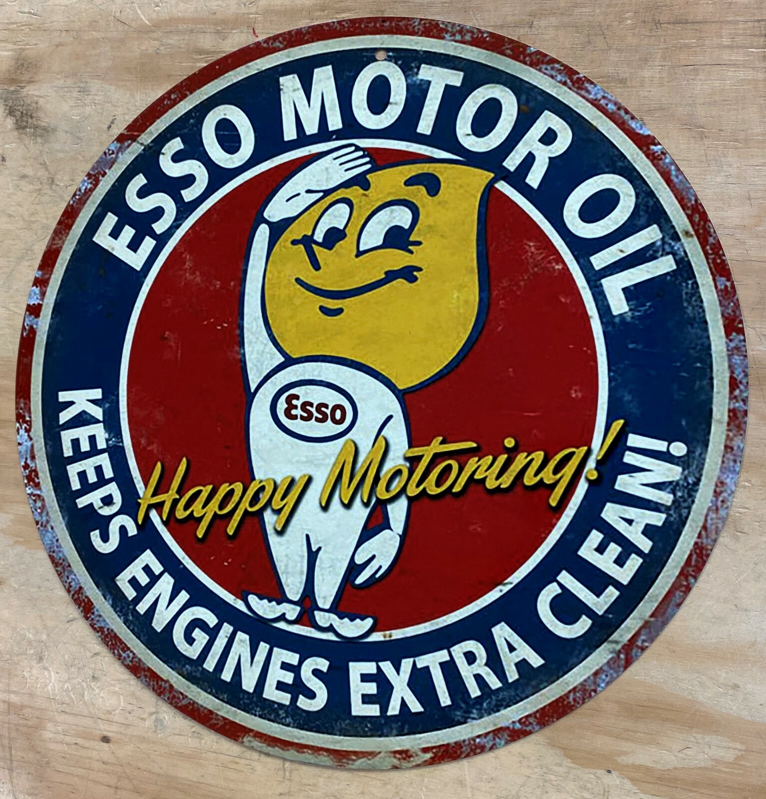 ESSO Motor Oil Distressed looking 12" Aluminum Tin Sign Oil Drop Happy ...