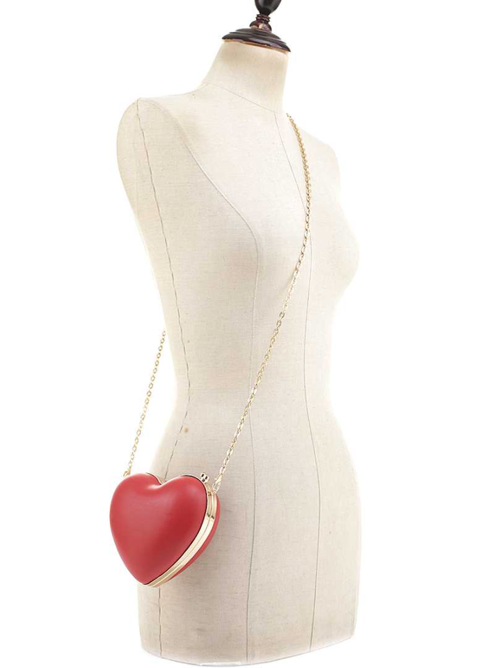 Red Heart Mini Bag Gold Chain Crossbody Shoulder Purse Valentine ...