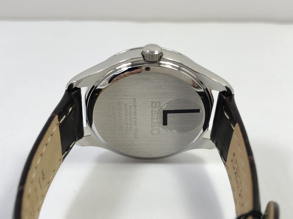 Seiko Essentials Quartz Ivory Dial Brown Leather Strap Ladies Watch ...