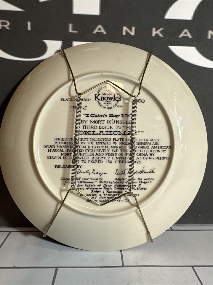 1986 Edwin M Knowles Oklahoma I Cain’T Say No Third Issue Collector's ...