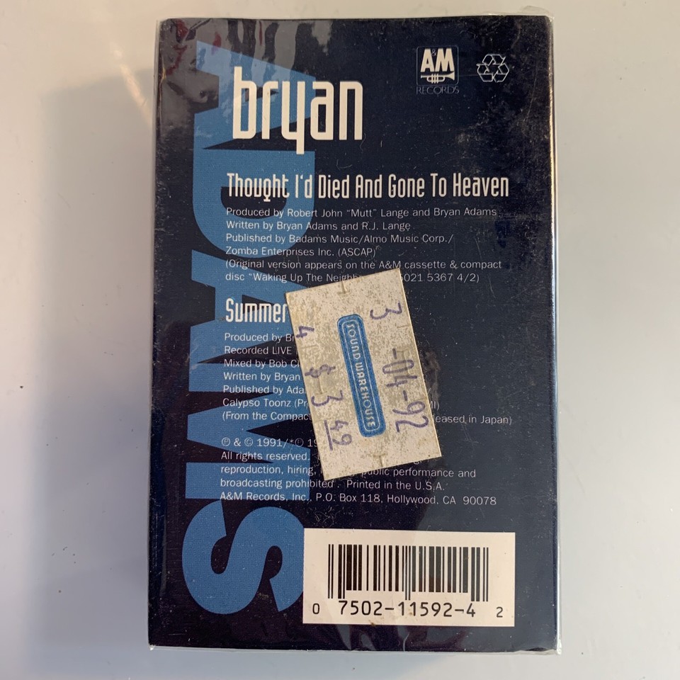 Bryan Adams Thought I'd Died and Gone To Heaven (Cassette) Single | eBay
