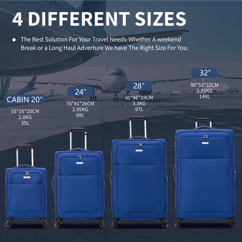 4 Wheel Suitcase Large XL Medium Cabin Expandable Lightweight Soft ...