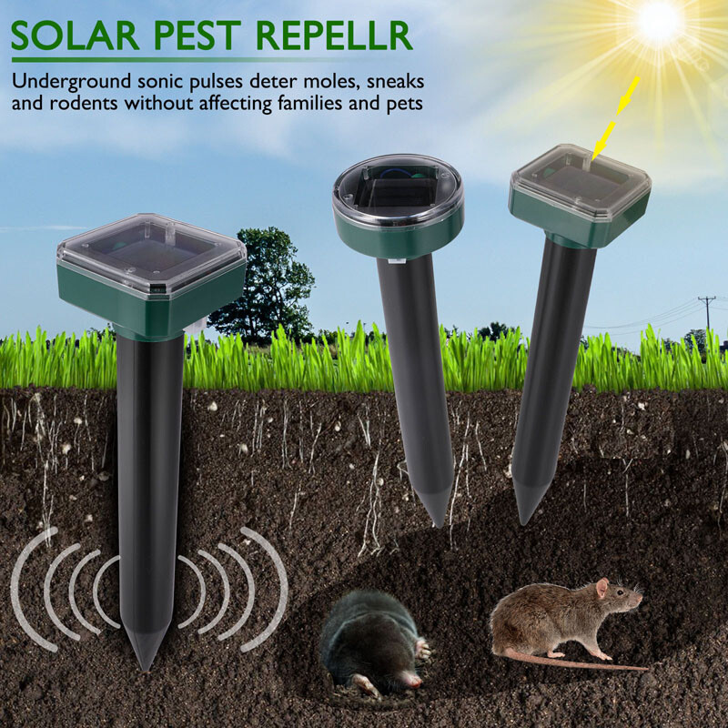 2-10PCS Solar Power Ultrasonic Animal Mice Gopher Pest Snake Repellent ...