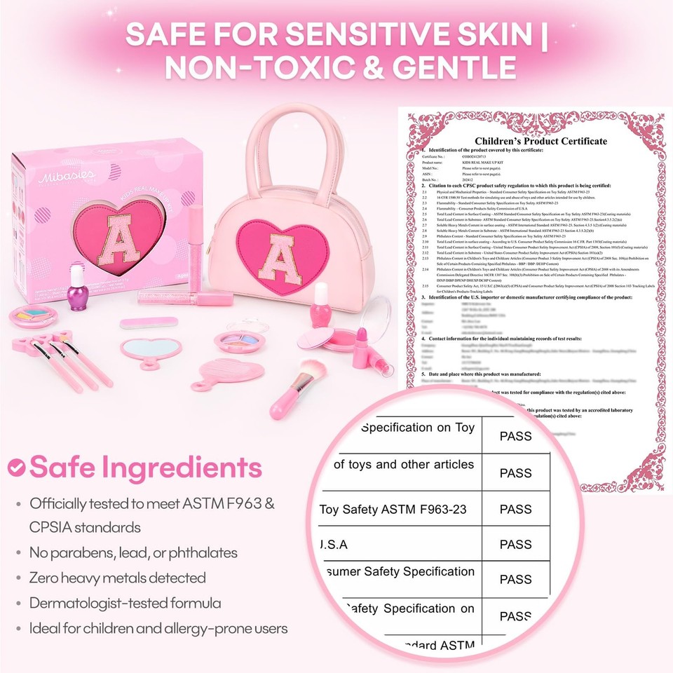 Kids Washable Play Makeup Kit for Little Girls - 18 Pcs Toddler Non ...