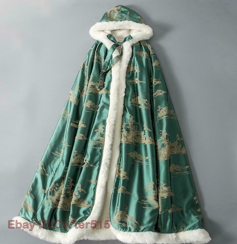 Womens Chinese Hanfu Faux Rabbit Fur Lined Cape Hooded Bridal Poncho ...