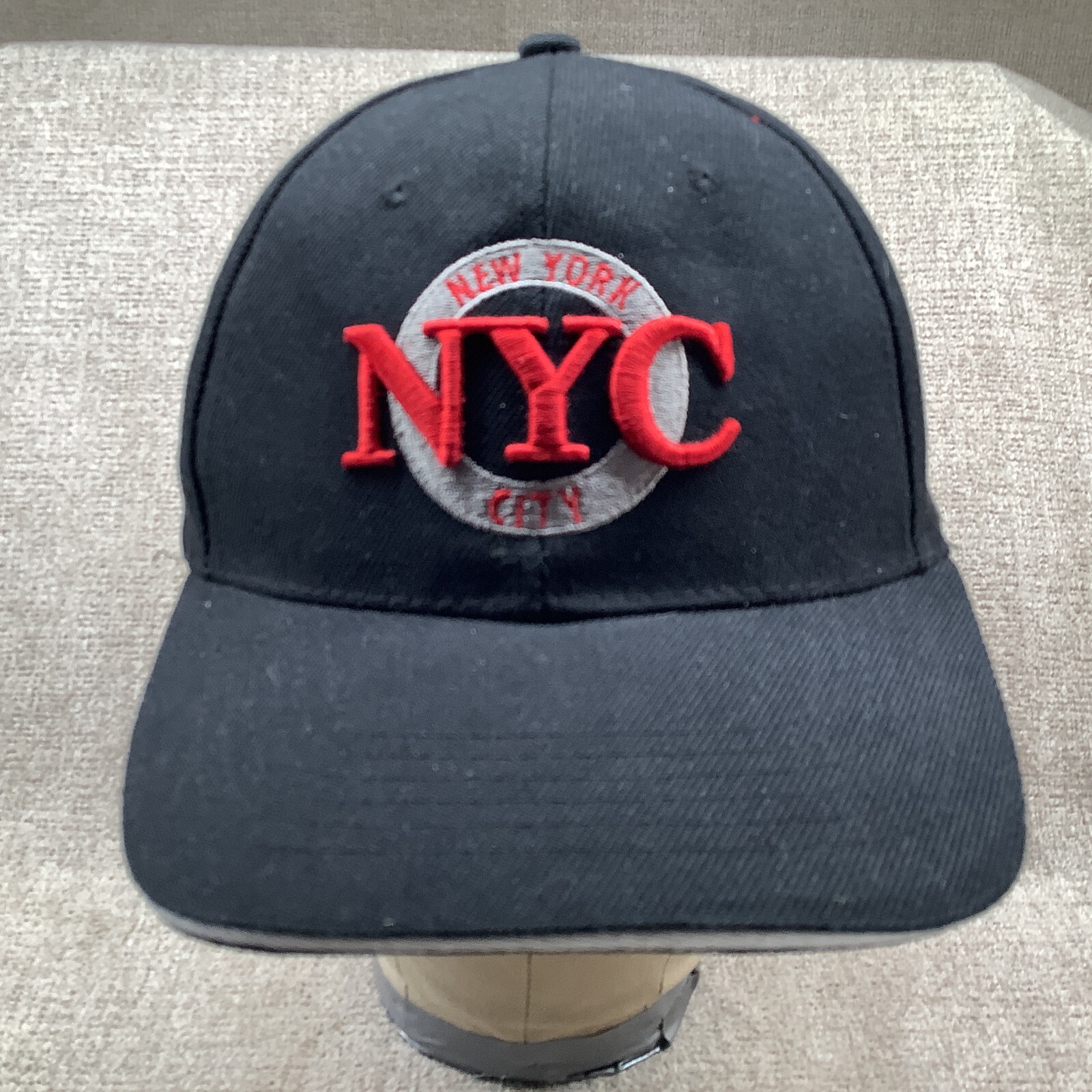 NYC New York City Hat Cap Black Hook Loop Red Embroidered Adjustable | eBay