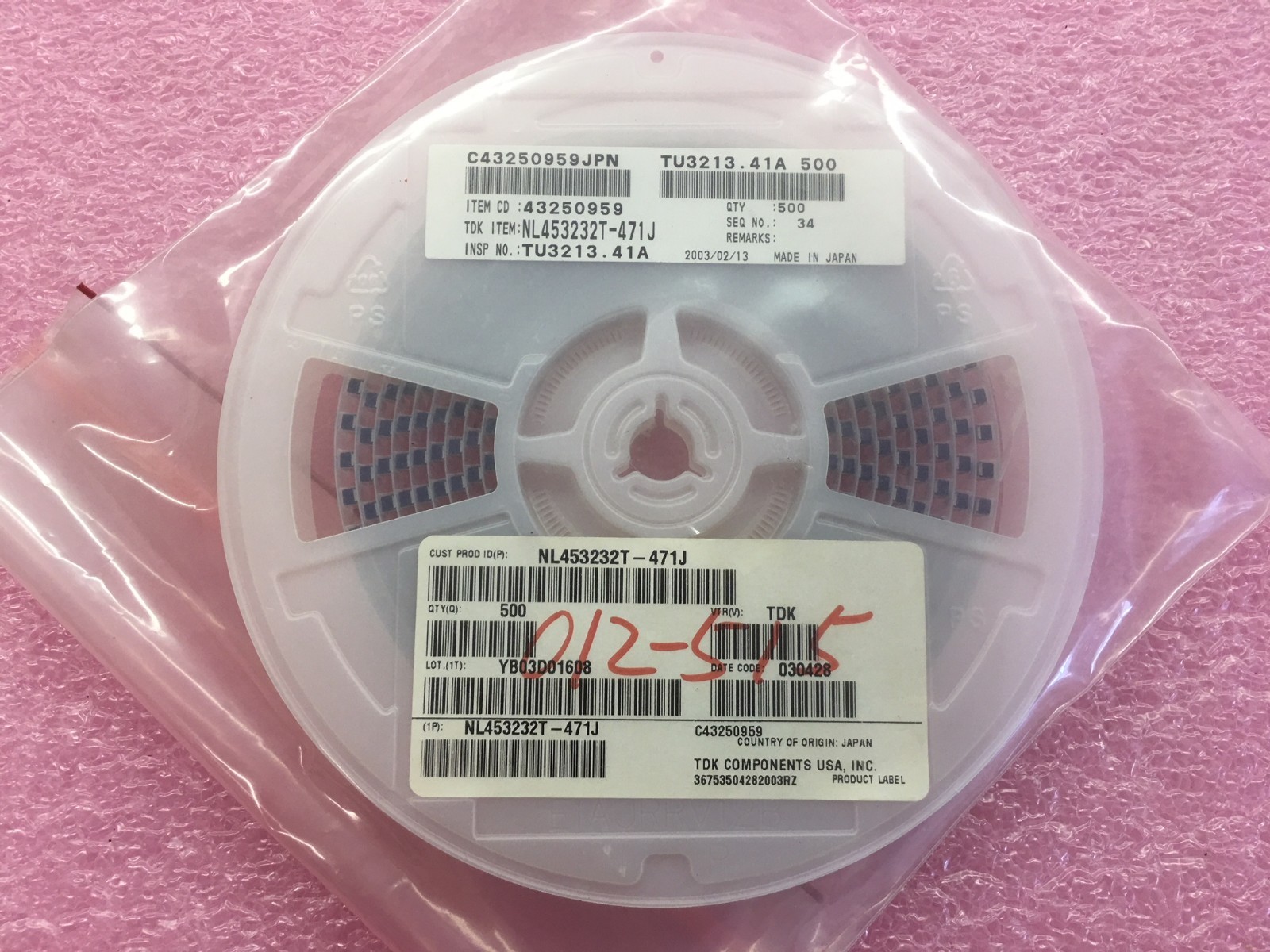 (419 PIECE REEL) NL453232T-471J, TDK, FIXED IND 470UH 62MA 26 OHM SMD ...