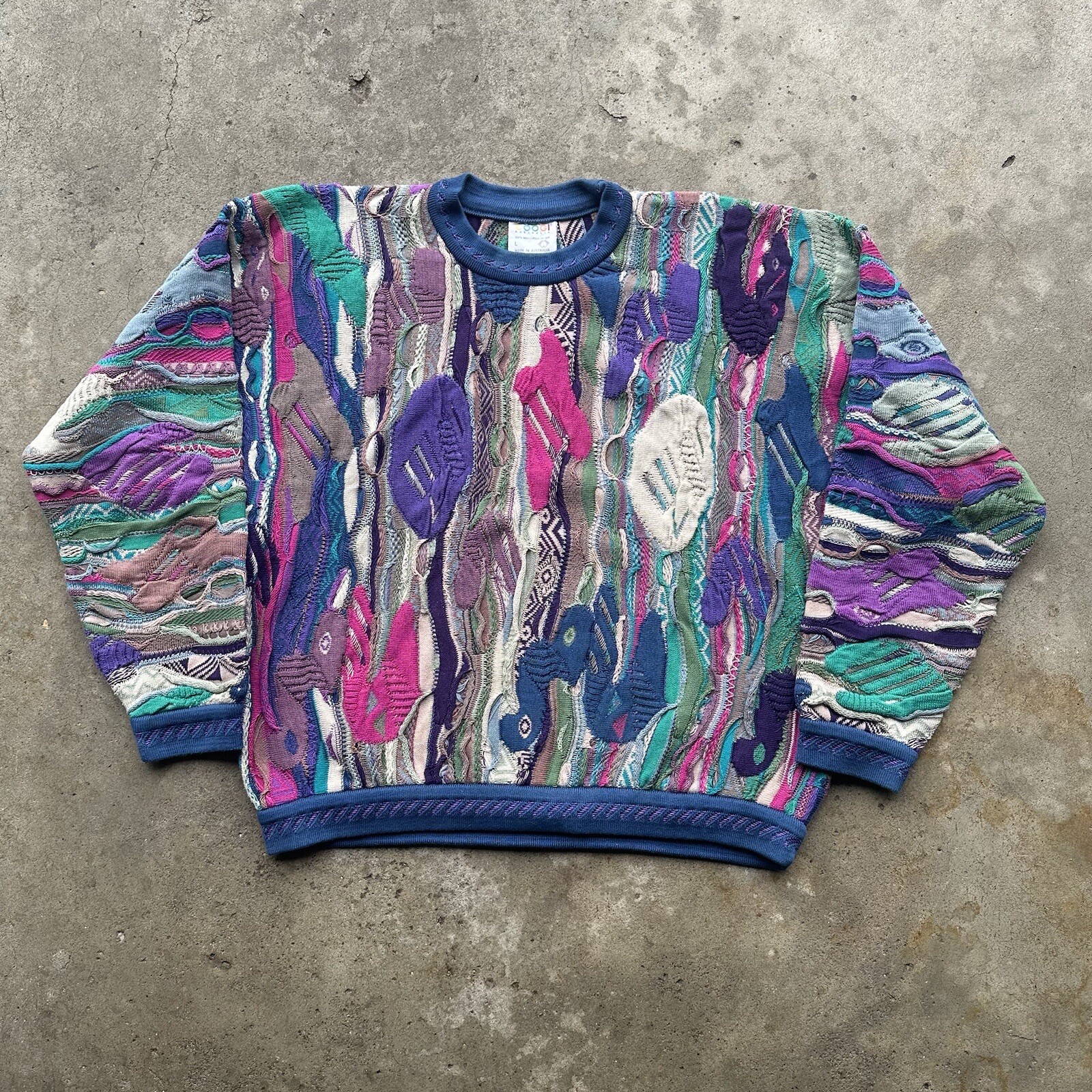 Vintage 90s Coogi Australia 3D Knit MultiColor Sweater Biggie Cosby Style Large | eBay