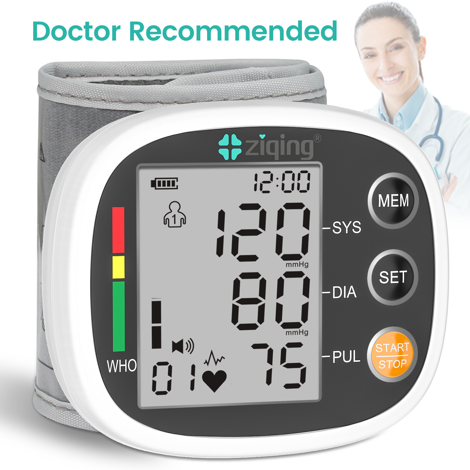 Automatic Wrist Blood Pressure Monitor Heart Rate Machine or Finger ...