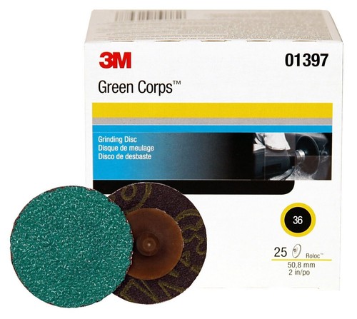 3M™ 1397 Green Corps™ Roloc™ Disc 3M 01397 2 in, 36YF Grit, 25 discs ...