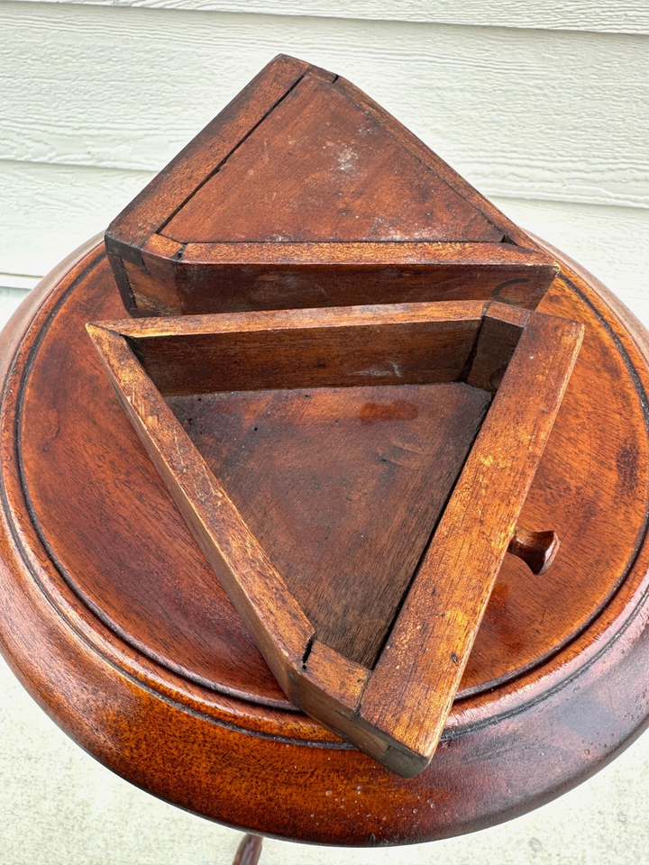 Antique Red Mahogany Wood Plant Stand with 2 Small Drawers or Cigar ...