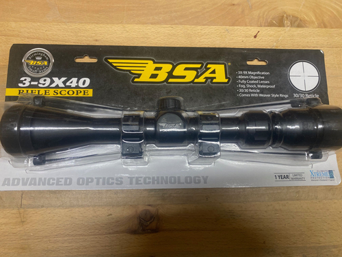 BSA Rifle Scope 3-9x40 1" 30/30 Reticle Black with Weaver Style Rings ...
