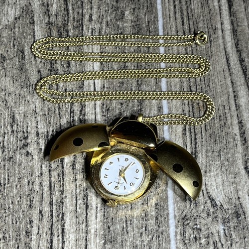1960s Swiss Lady Bug WATCH Jufrex Coccinelle 17 Jewel Wind Up Necklace ...