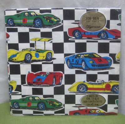 RACECARS Ford GT-40 Porsche 907 wrapping paper 1970s gift-wrap 7 square ...