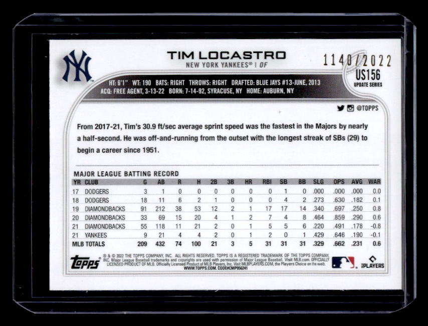 2022 Topps Update US156 Tim Locastro Gold | eBay