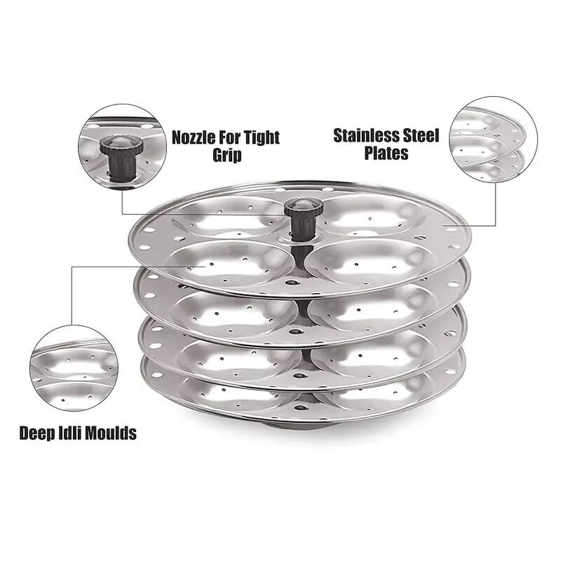 4 Plates Stainless Steel Idli Stand for Idli Maker Makes 16 Medium Size ...