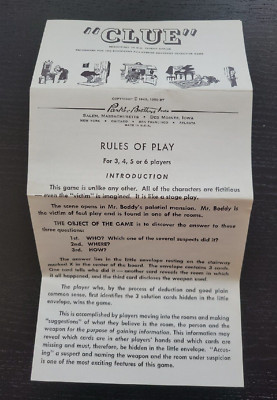 Vintage 1963 CLUE Board Game INSTRUCTION/RULES OF PLAY Parker Brothers ...