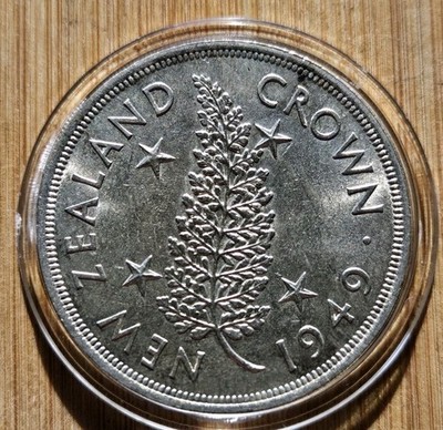 1949 New Zealand 1 Crown Silver Fern Silver Coin - BU with airtight ...