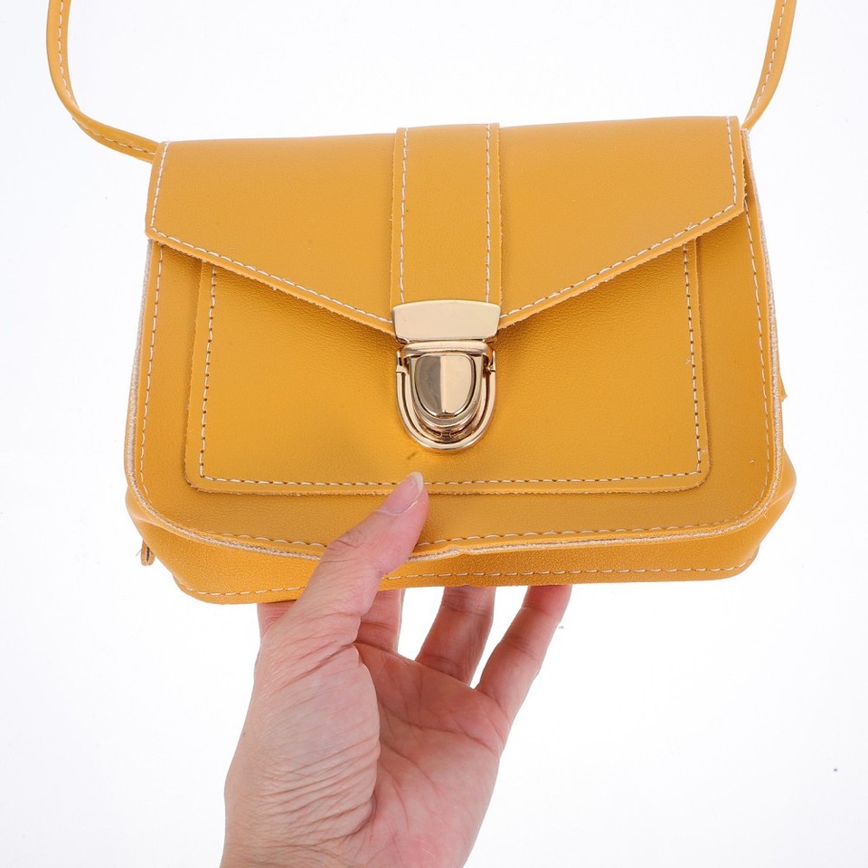 Yellow PU Cross Body Cell Phone Bag for Women Small Square Handbag ...