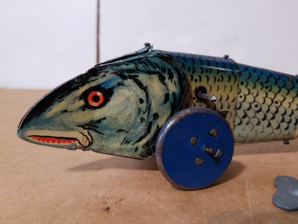 Rare 1936 Marx Toys USA Tin Wind-up Mechanical Catfish Poor Fish ...