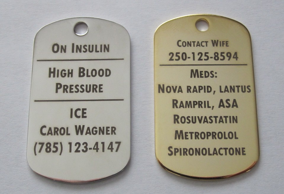Stainless Steel Diabetes Diabetic Id Alert Tag - Free DARK Custom ...