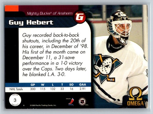 1998 Pacific Omega #3 Guy Hebert Anaheim Mighty Ducks | eBay