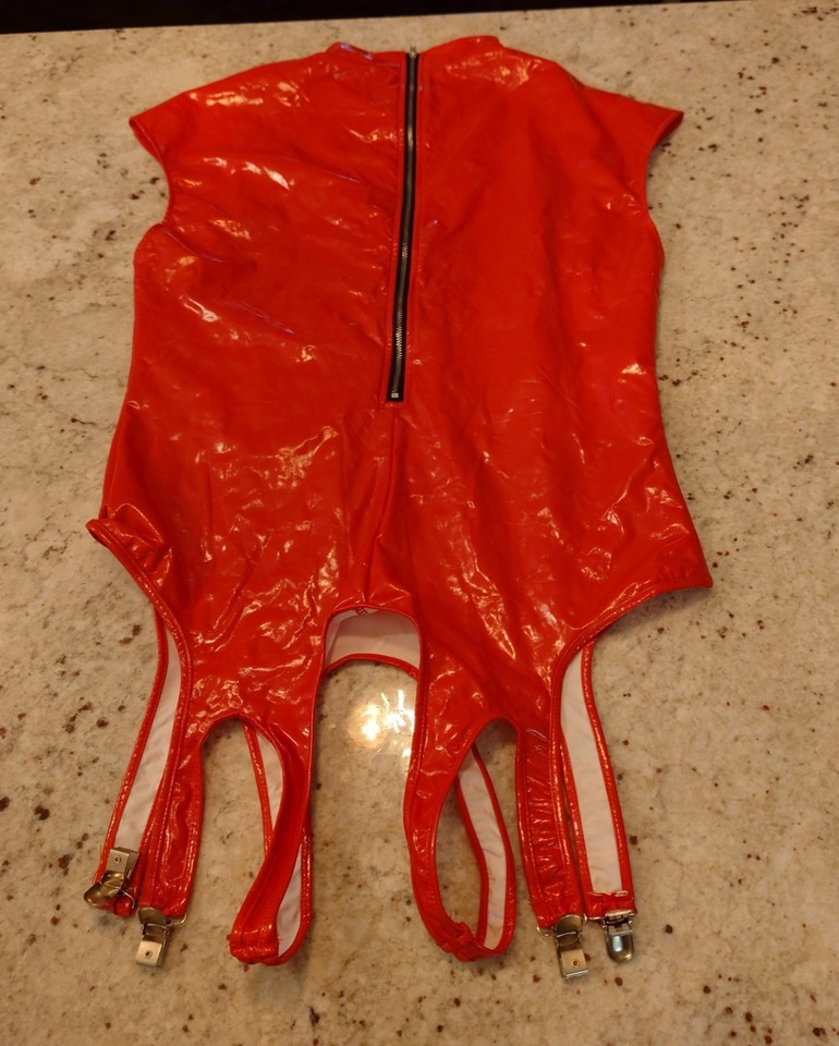 Kinky Fetish Red PVC Open Bust And Crotch Suspender Basque XL | eBay UK