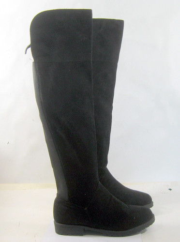bamboo Black 1"Block Heel Round Toe back elastic over Knee Boots WOMEN ...