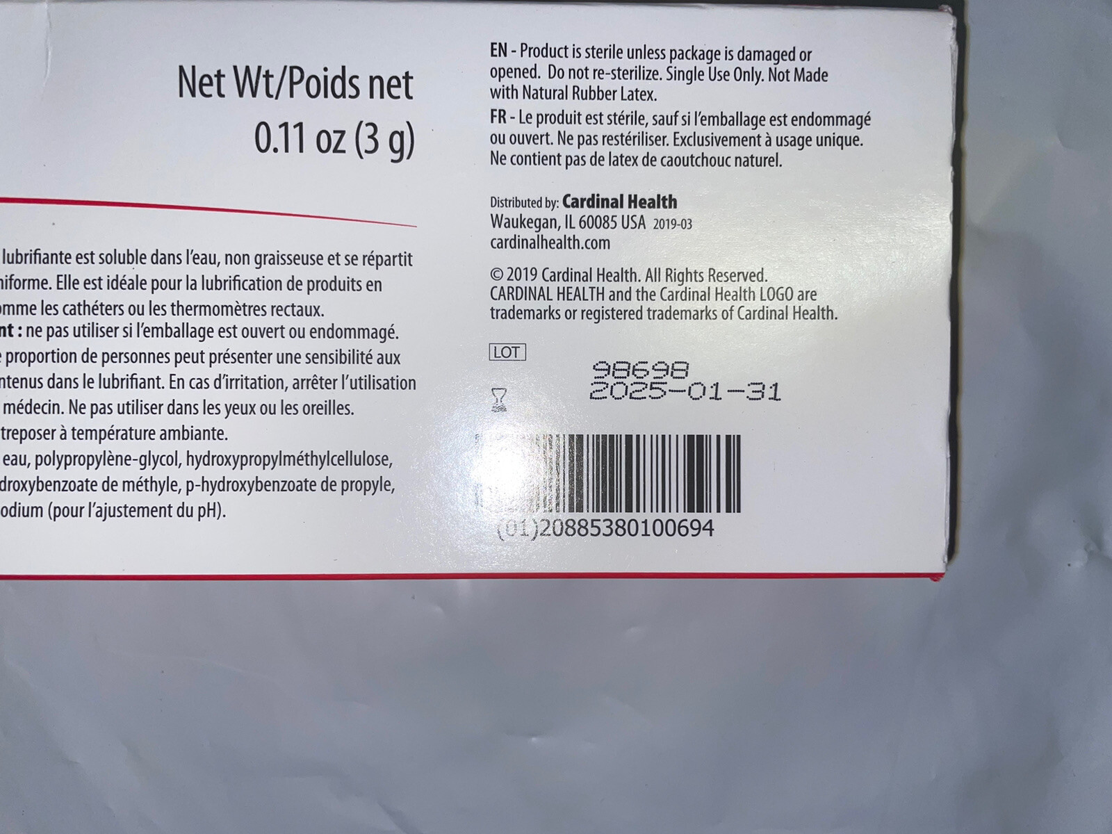 Cardinal Health Lubricating Jelly 3 G Foil Packet 33107 X30 for sale ...