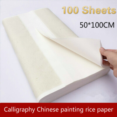 100 Sheets Chinese Raw Rice Paper Strong Ink Absorption Calligraphy ...