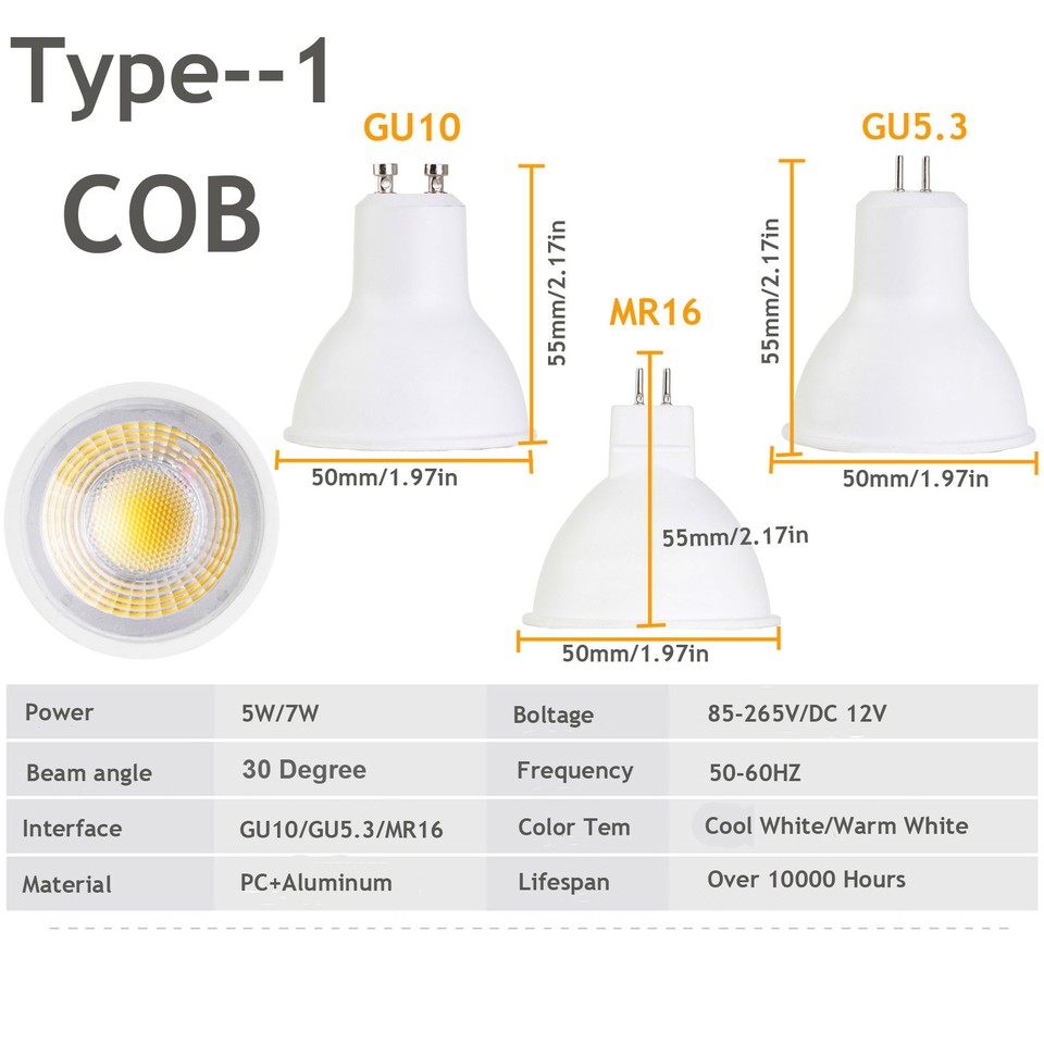 LED Spotlight GU10 MR16 5W 6W 7W 9W Bulb 220V DC 12V White Lamps Energy ...