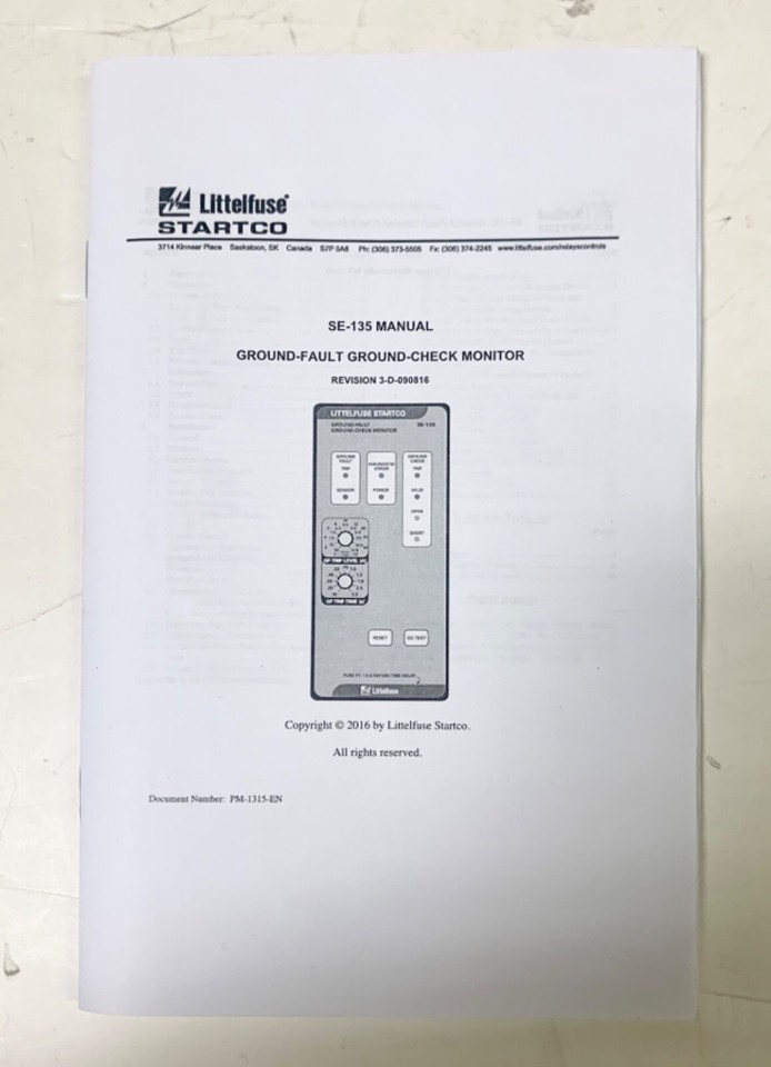 Littlefuse STARCO SE 135 00 Ground Fault Ground Check Monitor SE-135-00 ...
