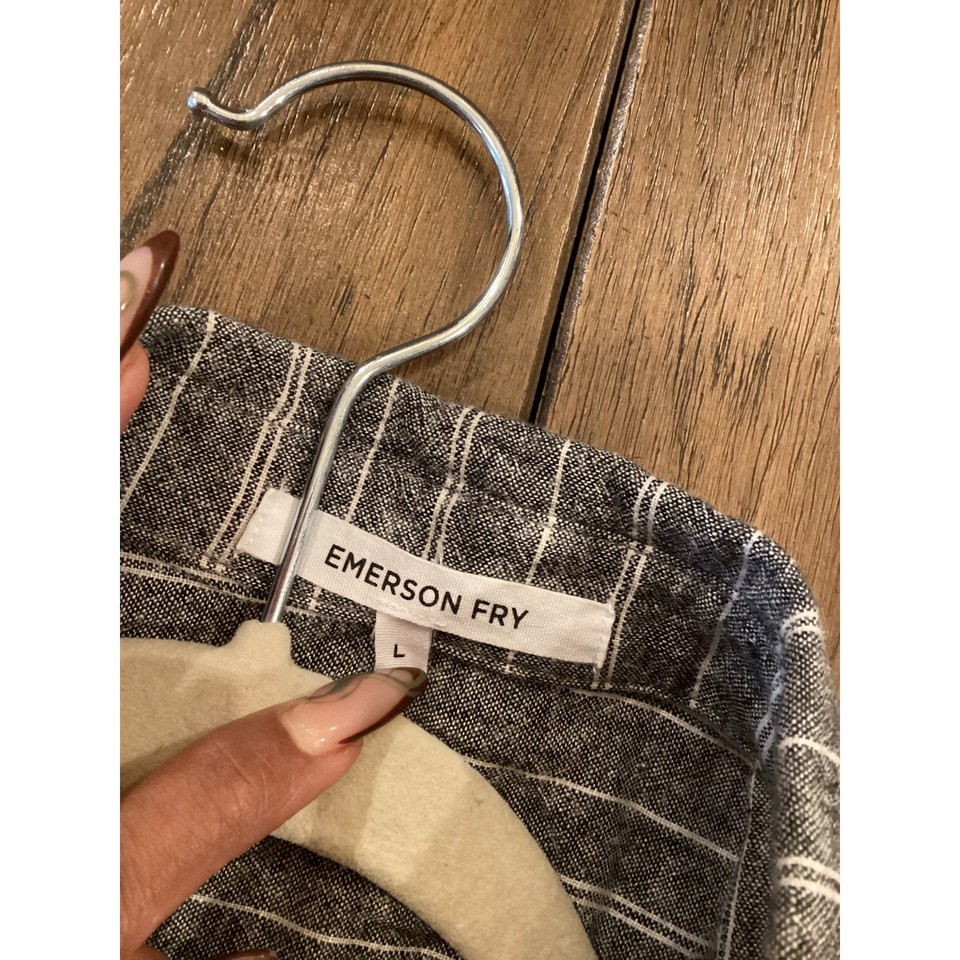 Emerson Fry Selma Long Sleeve Black gray Stripe Hemp Organic collar ...