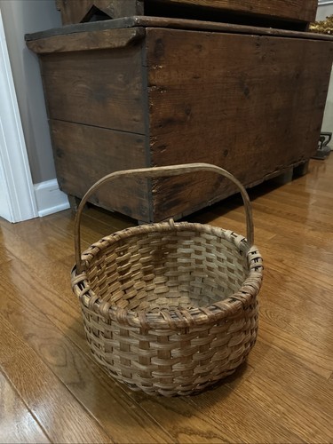 Antique Split Oak Basket With Carved Wooden Handle | eBay
