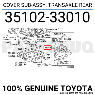 3510233010 Genuine Toyota COVER SUB-ASSY, TRANSAXLE REAR 35102-33010 | eBay