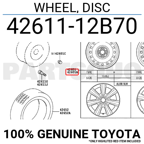 4261112B70 Genuine Toyota WHEEL, DISC 42611-12B70 | eBay