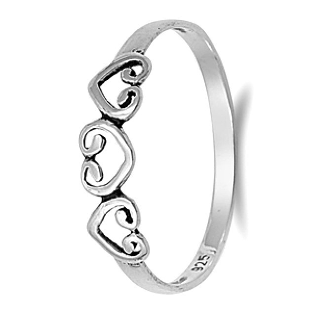 Plain Triple Heart Ring Sterling Silver 925 Love Jewelry Gift Size ...