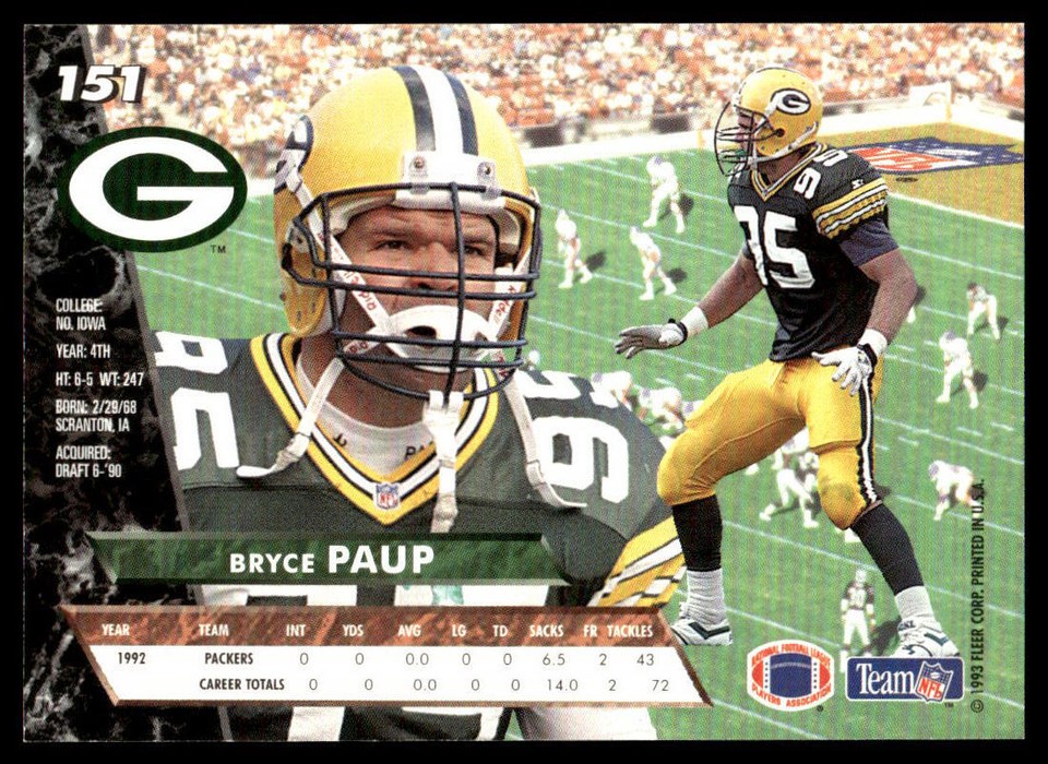 1993 Ultra #151 Bryce Paup Green Bay Packers Football Card | eBay