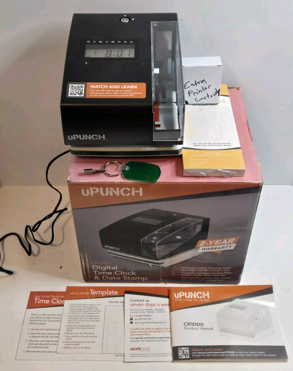 upunch-cr1000-digital-time-clock-date-stamp-tested-great-condition