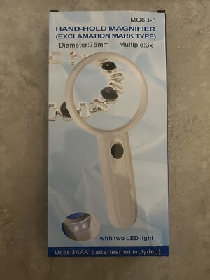NEW Hand-Held Magnifier with LED 3x75mm White Magnifying Glass LED ...