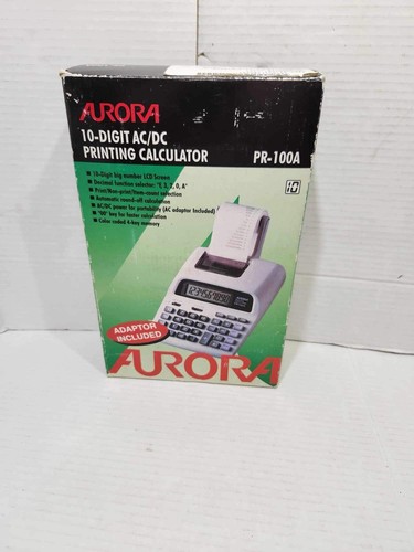 Aurora PR-100A 10-Digit Big Number LCD Screen AC/DC Printing Calculator ...
